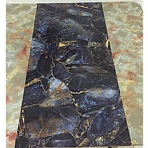 Moyishi Granite Look Marble Gloss Film Vinyl Self Adhesive Counter Top Peel and Stick Wall Decal 15.8"x118" (Dark Blue)