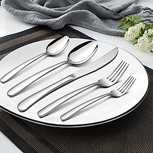 60-Piece Heavy Duty Silverware Set, HaWare Stainless Steel Solid Flatware Cutlery for 12, Modern & Elegant Design for Home/Hotel/Wedding, Mirror Polished and Dishwasher Safe
