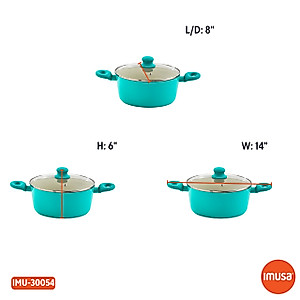 IMUSA USA Teal 3Qt Forged Dutch Oven with Glass Lid, 3 Quart