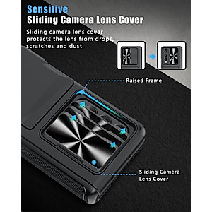 Vihibii for Samsung Galaxy Z Fold 4 5G Case with Card Holder & Sliding Camera Lens Cover, Built-in Hinge Protaction & Screen Protector & Kickstand, Case for Samsung Galaxy Z Fold 4 5G 2022 (Black)