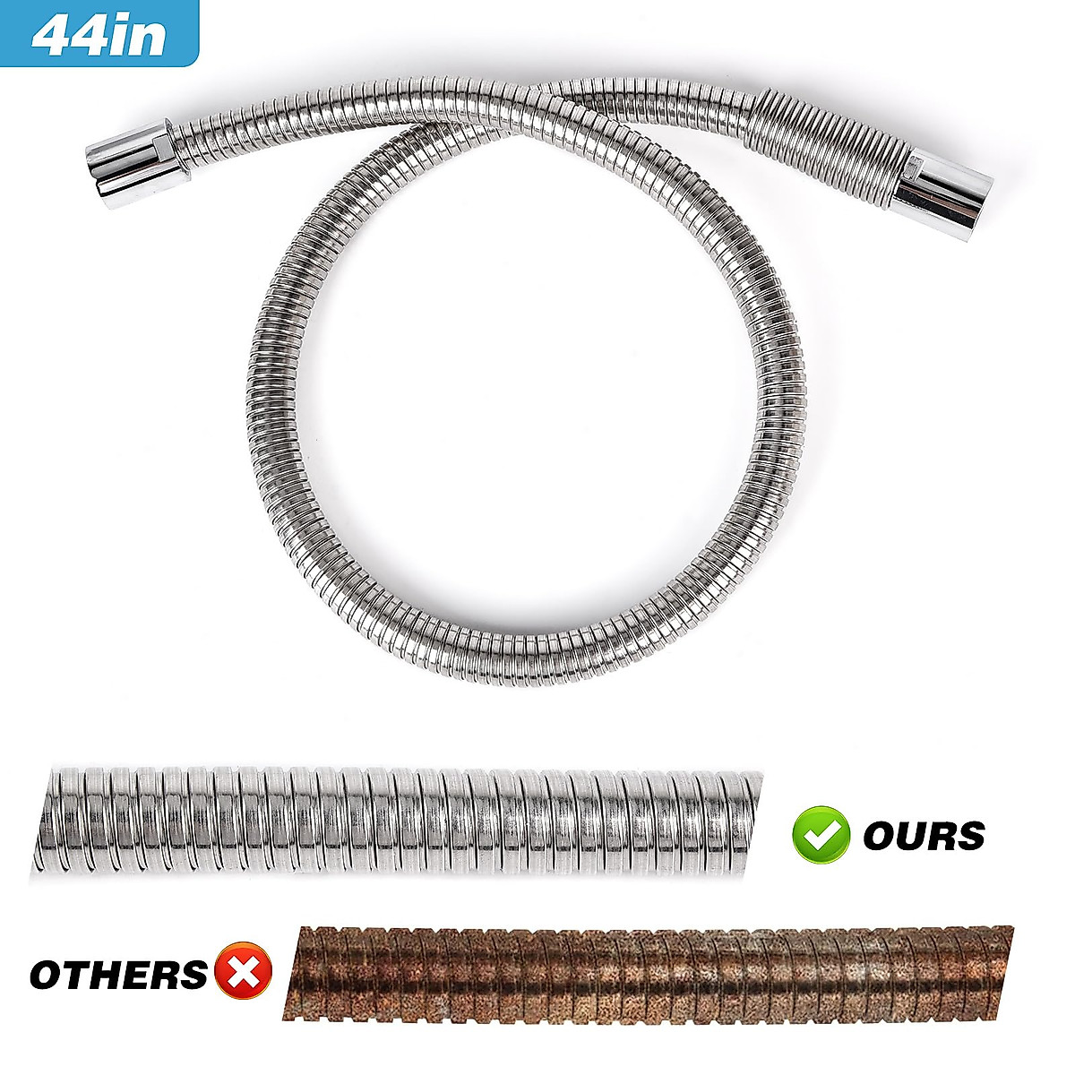 Commercial Sink Sprayer Hose,44 inch Commercial Kitchen Sink Faucets Flexible Hose Replacement，with Heat Resistant Black Handle，for Commercial Kitchen Faucet.