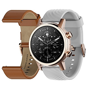 Moto 360 3rd Gen 2020 - Wear OS by Google - The Luxury Stainless Steel Smartwatch with Included Genuine Leather and High-Impact Sports Bands - Gold (Renewed)