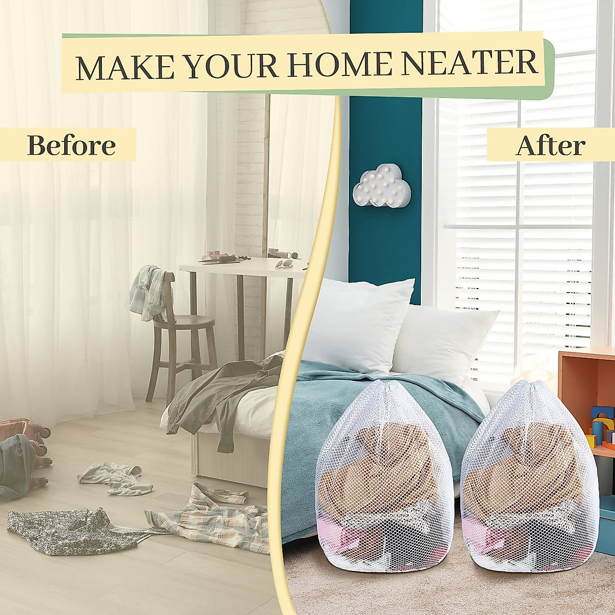 Mesh Laundry Bags with Drawstring 20 x 24'' Machine Washable White Laundry Mesh Bag Sturdy Large Net Laundry Wash Bag for Dormitory College Apartment Travelling Camping（20 Pcs ）