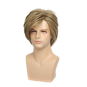 Swiking Men Wigs Blonde Layered for Male Guy Short Fluffy Natural Hair Synthetic Halloween Cosplay Costume Party Full Wigs (Blonde)