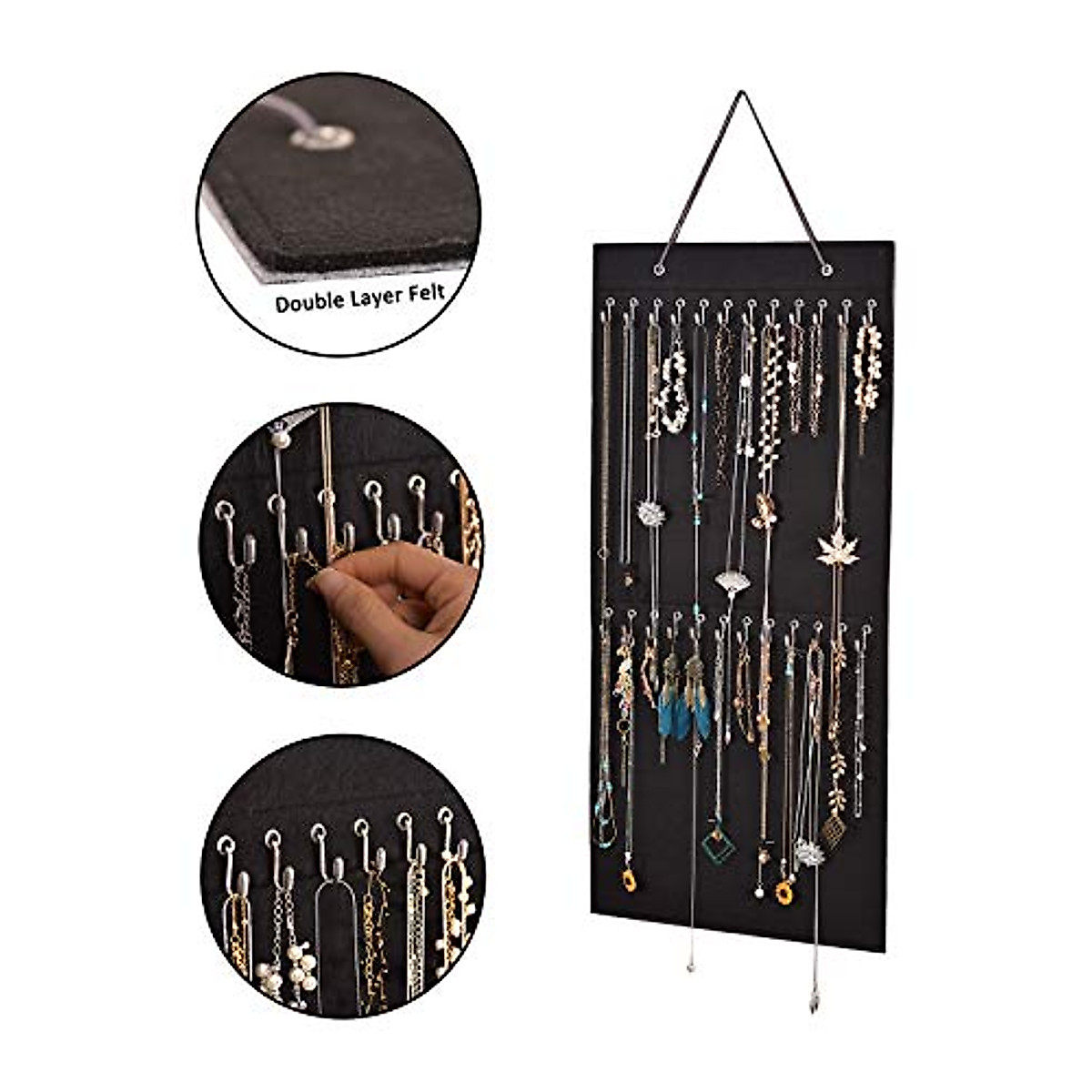 ZFZGFRCS Hanging Jewelry Organizer, Large Capacity and Organizer Storage for Hanging Necklaces, Bracelets, Earring Chains, Anklets, etc. (Black)