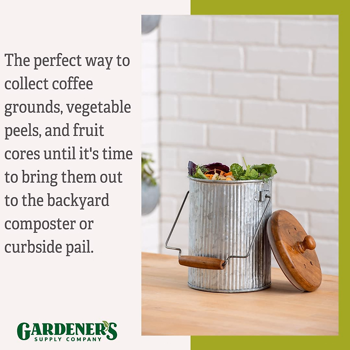 Gardener's Supply Company Galvanized Compost Pail | Sturdy Metal Vintage Style Crock with Lid for Organic Composting Kitchen Countertop Waste Bin | Holds 1.5 Gallon of Food Scraps