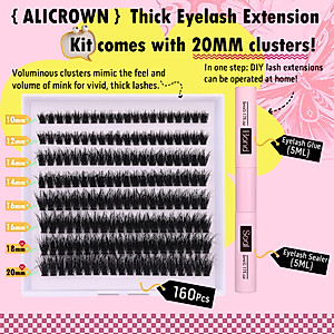 DIY Lash Extension Kit 240Pcs Lash Clusters Individual D Curl Eyelash Extension Kit 40D Wispy Cluster Lashes with Lash Glue 9-16MM Lash Clusters Eyelash Kit