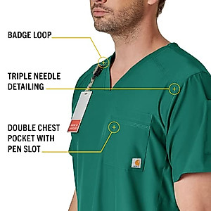 Carhartt mens Men's Slim Fit V-neck Top Medical Scrubs Shirt, Hunter Green, Medium US