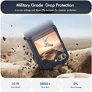 NAZRIO Case Compatible with Samsung Galaxy Z Flip 5 Case with [Hinge Protection & Built-in Back Screen Protector], Slim & Drop-Proof Clear Cover for Samsung Flip 5 5G (2023)-Navy Blue