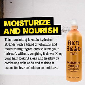TIGI Bed Head Moisture Maniac Shampoo - For Lightweight Moisture, Replensishes Shine & Smoothness, Moisturizes Hair, For All Hair Types, 25.36 oz (Pack of 1)