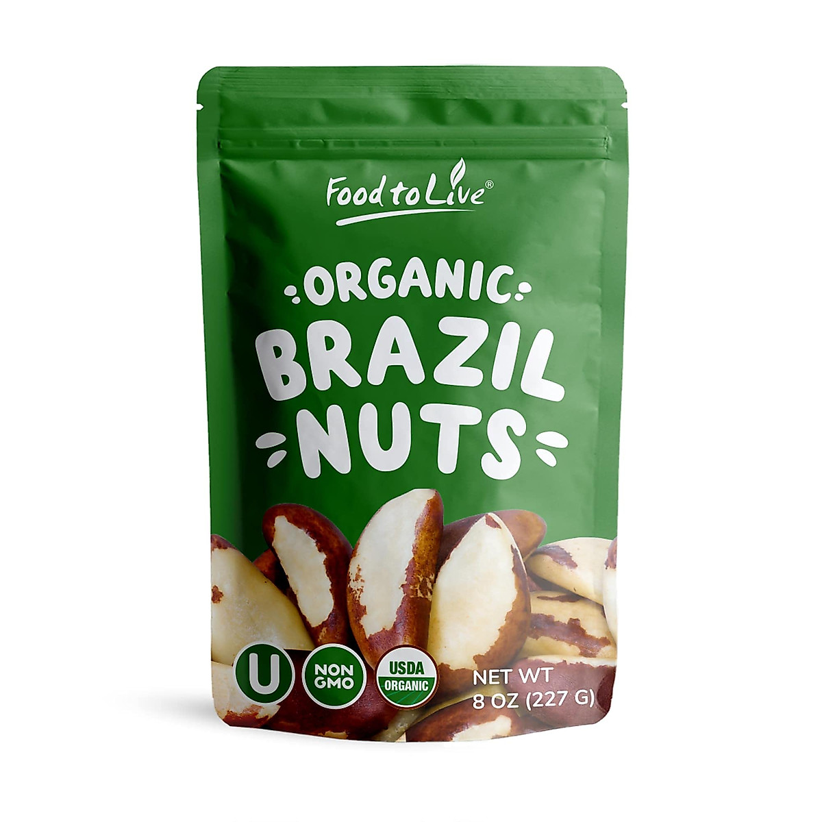 Food to Live - Organic Brazil Nuts, 8 Ounces – Non-GMO, Raw, Whole, No Shell, Unsalted, Kosher, Vegan, Keto, Paleo Friendly, Bulk, Rich in Selenium
