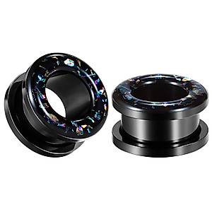 TBOSEN 6PCS Set Black Fashion Screw Fit Ear Tunnels Plugs Gauges Stainless Steel Expander Stretcher Piercing Jewelry 0g-1" in 8mm-25mm(0g)