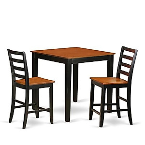 East West Furniture PBFA3-BLK-W 3 Piece Counter Height Dining Set for Small Spaces Contains a Square Dining Room Table and 2 Wooden Seat Chairs, 36x36 Inch, Black & Cherry