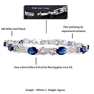 RIZILIA Tennis Bracelet & Oval Cut CZ [Simulated Blue Sapphire] in White Gold Plated, 7"