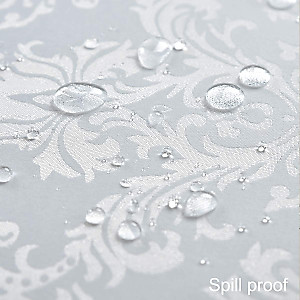 Rectangle Table Cloth - 52 x 70 Inch White Jacquard Tablecloths Damask Design Spillproof Wrinkle Resistant Shrinkproof Soft Tablecloth Polyester Oblong Table Cover for Kitchen Dinning Party Tabletop