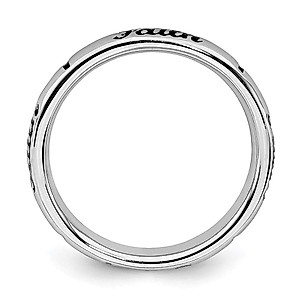 Solid 925 Sterling Silver Stackable Black Enamel Faith Ring Eternity Band Size 8