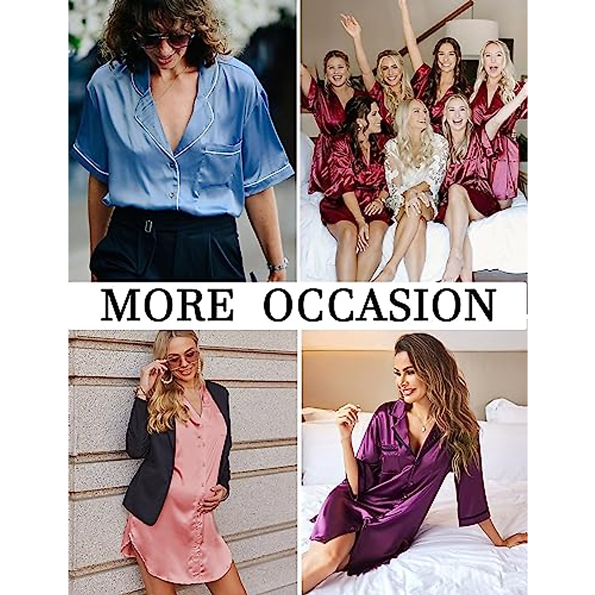 Ekouaer Women's Satin Night Shirts Women Nightgowns Sexy Sleep Shirts V Neck 3/4 Sleeve Sleepwear