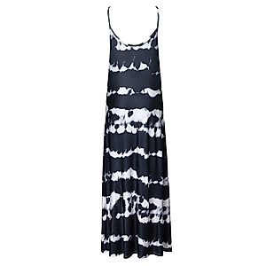 Women Long Spaghetti Strap Maxi Dress Sexy V Neck Sleeveless Print Casual Loose Summer Beach Sundress Skirts Daorokanduhp