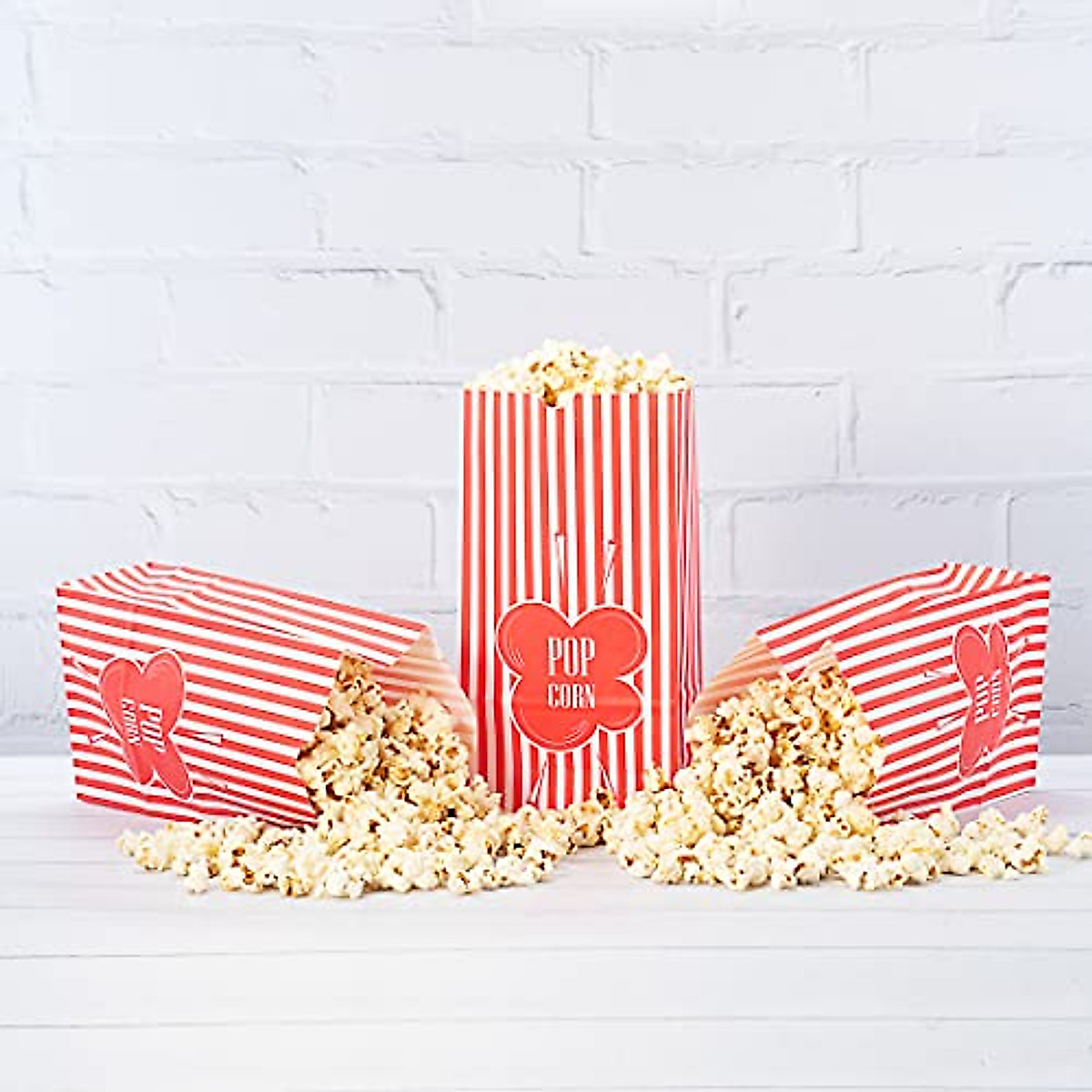 Restaurantware Bag Tek 2 Ounce Popcorn Bags 100 Disposable Paper Popcorn Bags - Greaseproof Striped Red Paper Concession Popcorn Bags For Movie Nights Theaters Carnivals And More