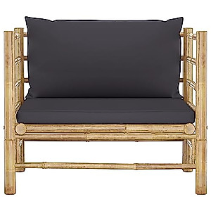 GOLINPEILO Patio Sofa with Dark Gray Cushions Bamboo, Patio Chair Outside Chair Outdoor Dining Chair Patio Club Chair with Armrest for Outside Lawn, Garden, Backyard_4054-AA