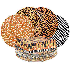 Jungle Zoo Animal Print Party Supplies, Disposable Jungle Safari Animal Print Paper Plates and Napkins for Birthday Party, Baby Shower and Jungle Safari Themed Party, Serve 48