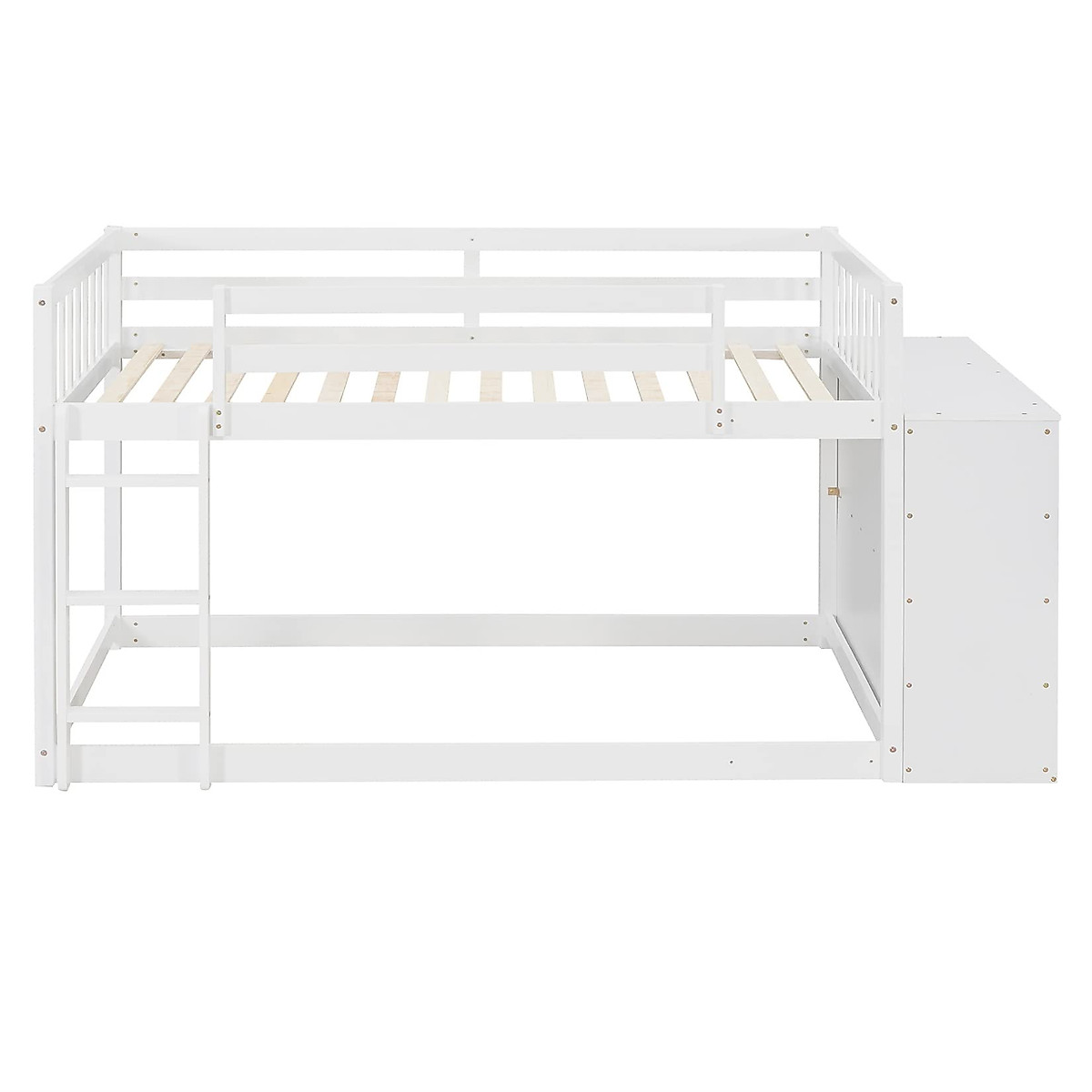 Twin Over Twin Bunk Bed with Drawers and Shelves, Wood Floor Bunk Beds with Storage for Kids Toddlers Girls Boys, Teens, Adults, White