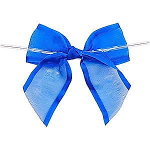 Blue Organza Bow Twist Ties for Favors and Treat Bags (1.5 Inches, 36 Pack)