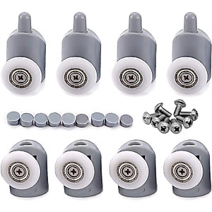 Queta 8Pcs x Shower Door Rollers(4xtop+4xbottom+Screw+Cover Caps), Shower Door Rollers / Runners / Wheels / Pulleys/Guides 23Mm Diameter , Ultra-Quiet Home Bathroom DIY Replacement Parts