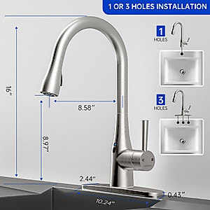 GOESMO Touchless Kitchen Faucet with Pull Down Sprayer, Motion Sensor Kitchen Sink Faucet with 1 Handle 2 Modes Magnetic Docking Spray, Automatic Kitchen Faucets for Sink 1 or 3 Holes Brushed Nickel