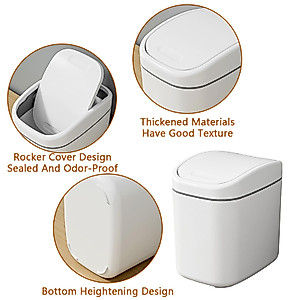 Toguma Desktop Trash Can with Lid Table Trash Basket Bedside Plastic Waste Paper Basket Mini Trash Bin for Car Wastebasket for Coffee Shop (White)