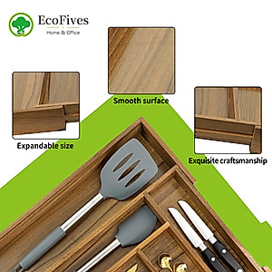 EcoFives Acacia Kitchen Drawer Organizer Expandable 8 Slots + Acacia Silverware Organizer Adjustable 5 Slots