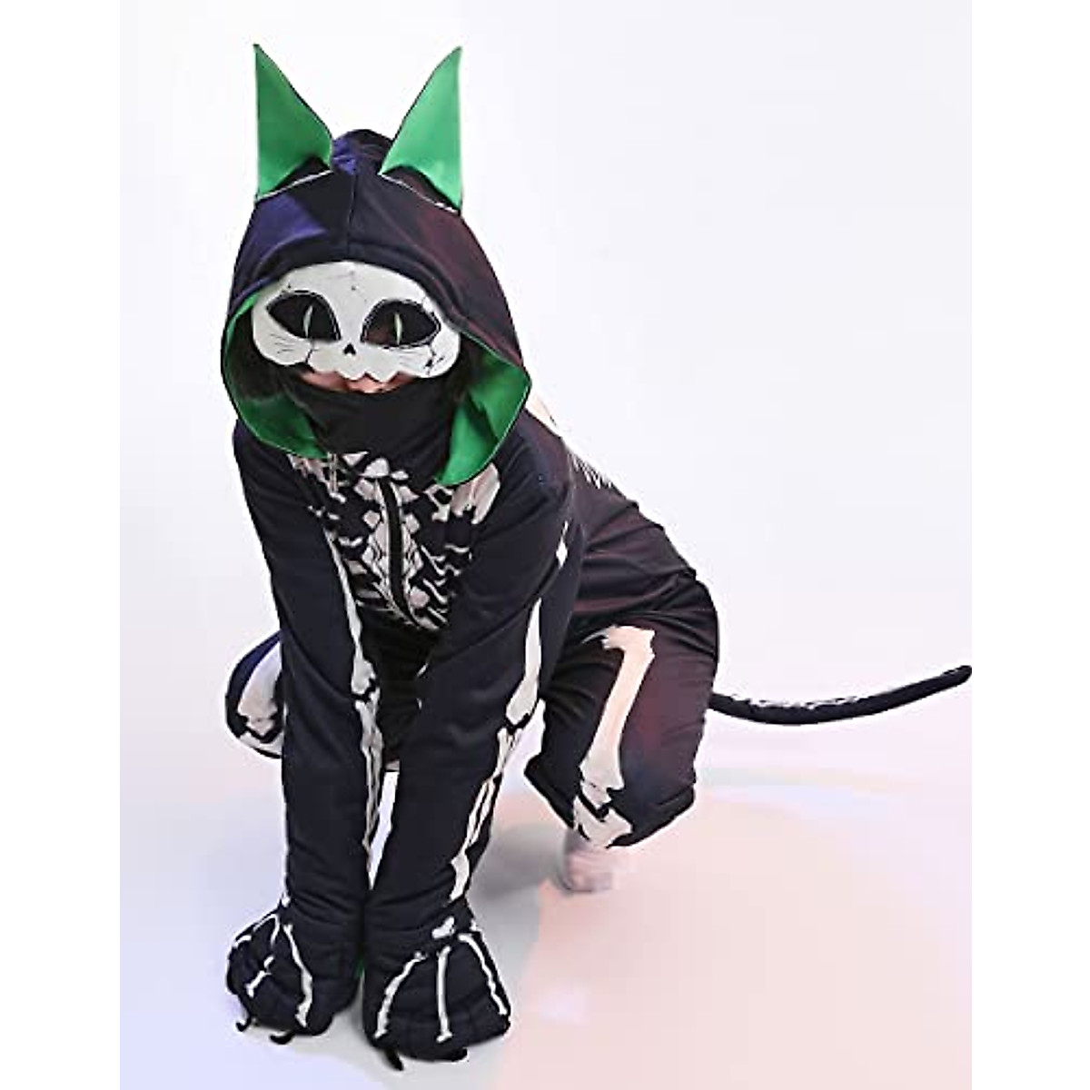 haikyuu Halloween Women Skull Cat Onesie Skeleton Pajama Cosplay Costume Loungewear Hooded Kigurumi Jumpsuit Homewear (large, cat green and black)