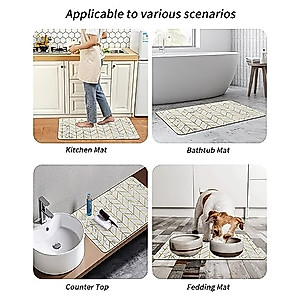 Gogobebe Super Absorbent Diatom Mud Mat Abstract Yellow Geometric Chevron Marble Texture Quick-Drying Thin Bath Mat Non-Slip Bathtub Mat Anti-Skid Rubber Bathroom Shower Mat 16x24in