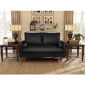 Meeyar 58" PVC loveseat, Couch for Small Apartment and Living Room,Solid Wood Frame Legs, Easy Assembly,Square Arms,31.7" D x 57.9" W x 33" H (Black, 58")