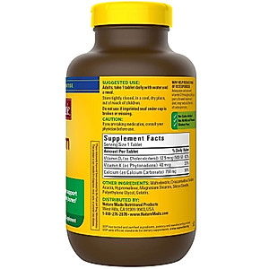 Nature Made Calcium 750 mg with Vitamin D3 and K, Dietary Supplement for Bone Support, 300 Tablets+Better Guide Vitamins Supplements Book Free