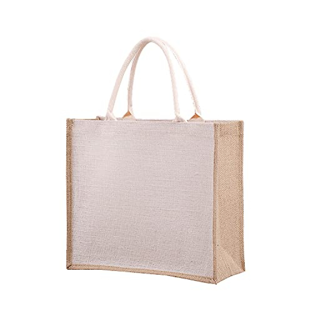 TCOOME Burlap Tote Bag With Sturdy Handle, Reuseable Burlap Jute Tote Bags for Wedding Favors, Daily use（S 14.2x12.6x5.9inch） White Medium
