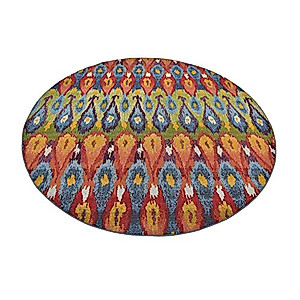 Unique Loom Outdoor Modern Collection Area Rug - Ikat (8' Round, Multi/ Burgundy)