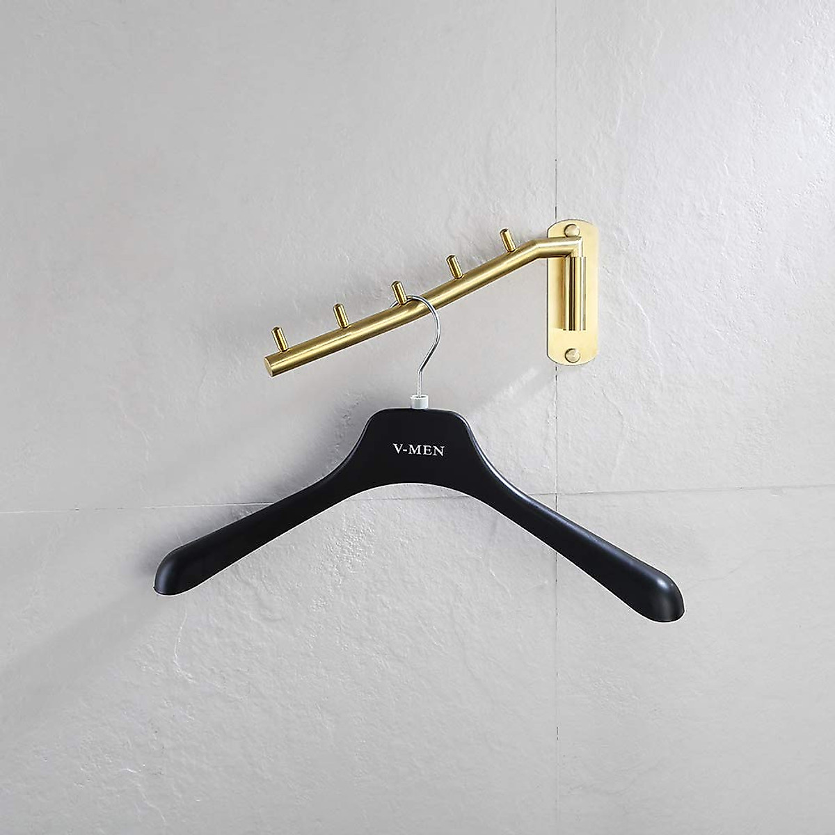 JQK Folding Clothes Hanger Rack, Stainless Steel Swing Arm Hook Holder, Clothing Hanging System Drying Closet Storage Organizer Brushed Gold Wall Mount, SHR100-BG