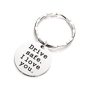 GOMYIE Drive Safe Keychain I Love You Trucker Husband Gift For Husband Dad Gift Valentines Day Stocking Stuffer(Silver color)