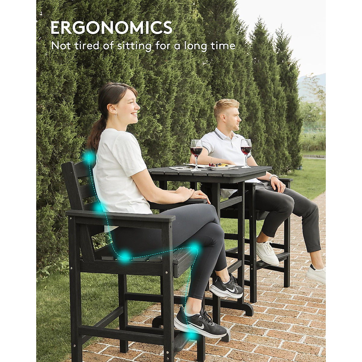 SERWALL Tall Adirondack Chairs Set of 2, Weather Resistance Outdoor Bar Stools, Black