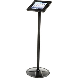 Displays2go iPad and Tablet Floor Stand, Locking, 360-degree Rotating Enclosure, Cable Management (Black Steel/Aluminum)