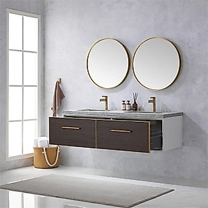 VINNOVA Caparroso 60" Grey Sintered Stone Single Sink Bath Vanity Dark Walnut w/Mirror