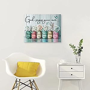 Inspirational Canvas Wall Art Encouraging Bible Verses Wall Decor Marson Jars With Butterflies God Says You Are Wall Art For Home Office Dining Room Decor Farmhouse Wall Art Framed 12x16 Inch (Teal)