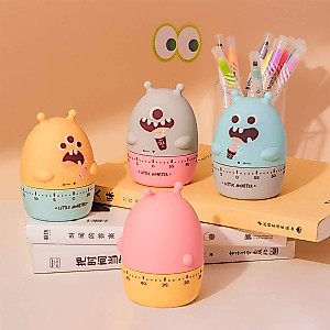 Ranvi Timer Small Monster Type Time Manager Mechanical Kitchen Timer, Suitable for Kitchen, Study, Daily(Gray)