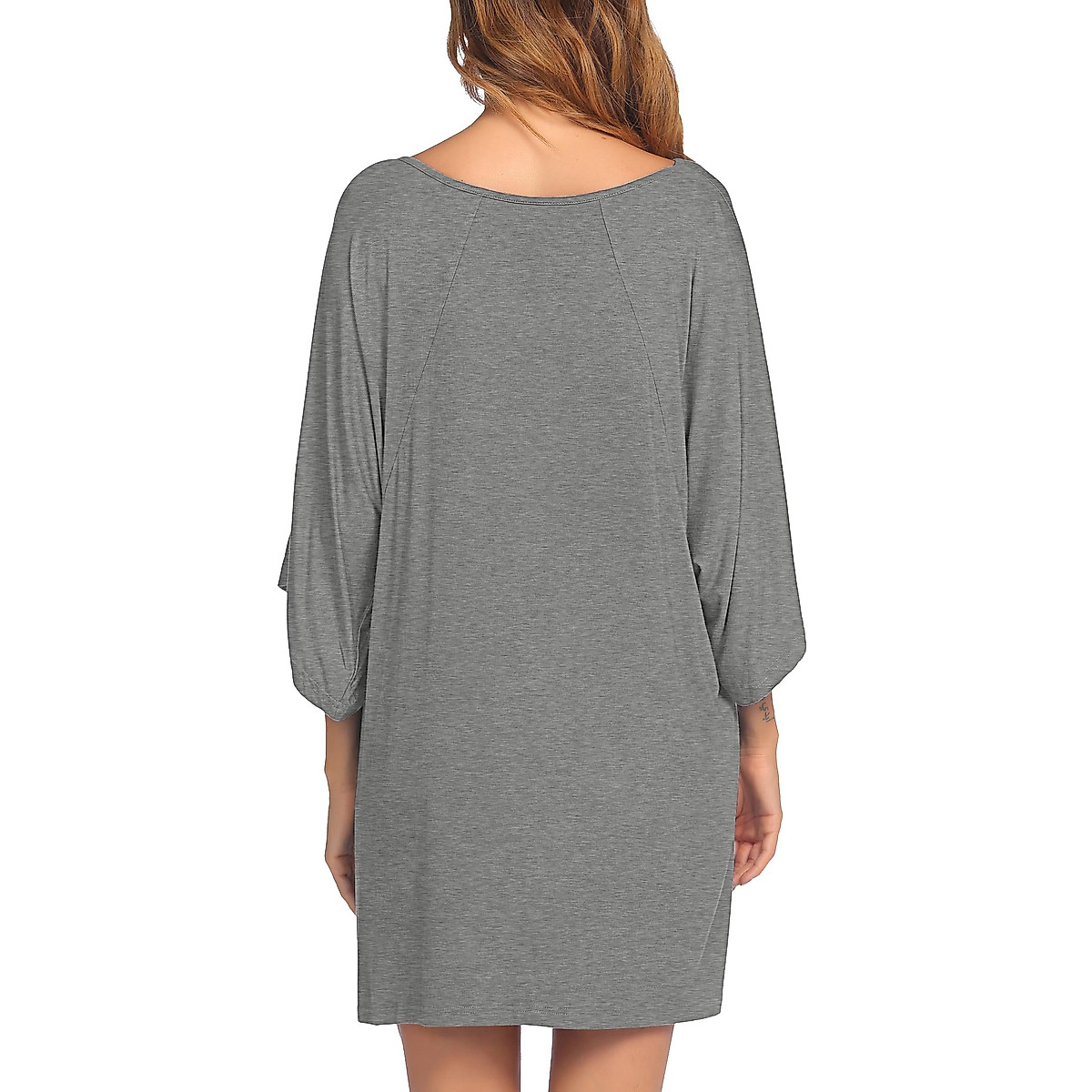 Ekouaer Deep V Neck Sleepshirt Sexy Cotton Nightshirt For Women Plus Size,Medium,Gray