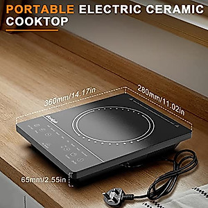 Cooksir Single Burner Electric Cooktop, Portable One Burner Electric Stove, 1800W Small Infrared Electric Burner with Child Safety Lock, Timer, Overheat Protection, Touch Control, 110V-120V Plug in