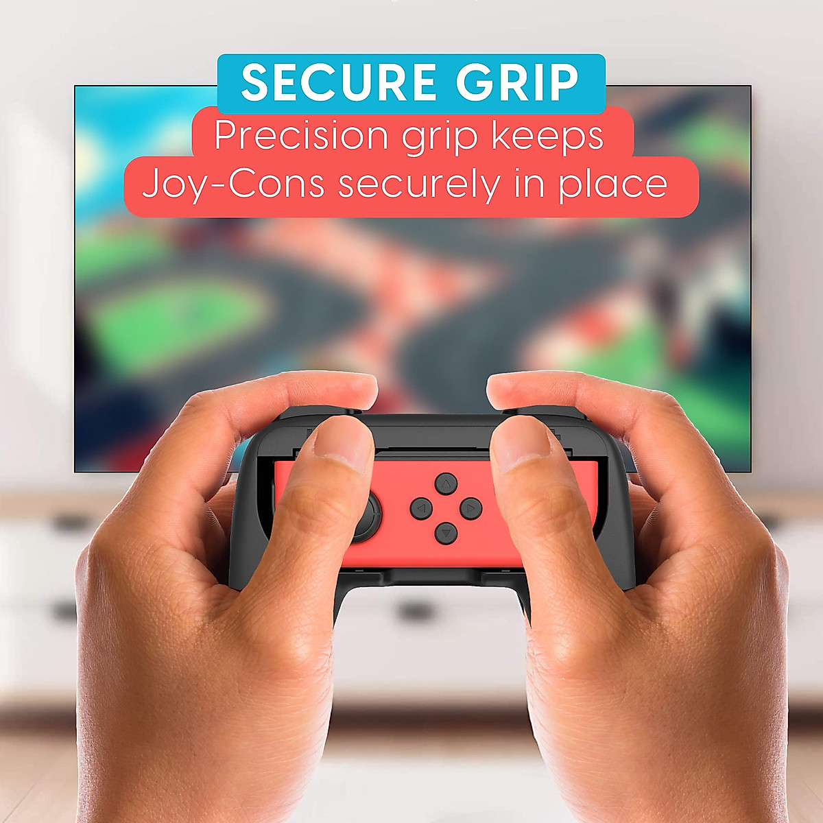 TALK WORKS Nintendo Switch + Switch OLED Joy-Con Controller Grips 4-Pack - Secure Joy-Con Grip, Extended Trigger Buttons, Ergonomic Design for Comfort Hold, Secure Fit for Joy-Con Controllers - Black