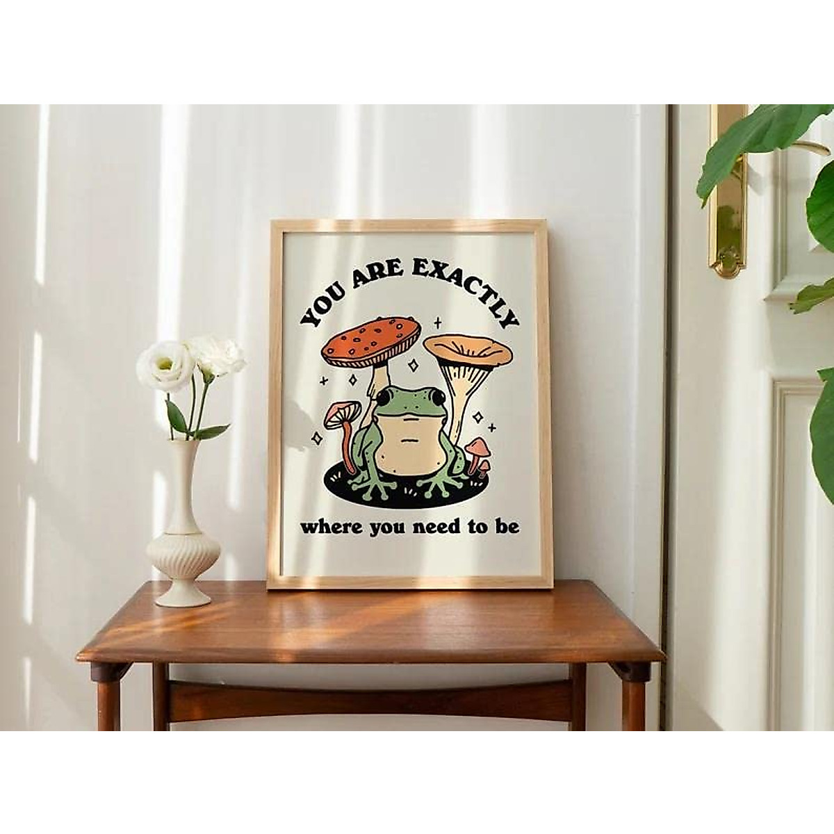 Retro Poster Wall Art Print Retro Frog Posters,Retro Positive Quote, Positive Self Care Mushroom Illustration,Wall Art Canvas for Living Room Bedroom Kids Room Decorate Room Home Decor,Gift.Set of 4(Unframed,8”X10”inches).