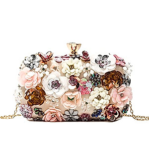 LETODE Flower Clutch Purse Evening Bag for Women Formal Party Handbag Chain Strap Shoulder Bag (Gold)