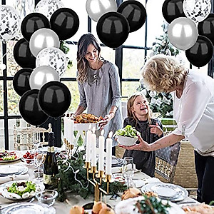 Black and Silver Confetti Balloons, 50pcs 12-inch Black Balloons、Silver Balloons and Silver Confetti Birthday Balloons for Birthday Party Graduation Ceremony and Bachelor Party Decoration.